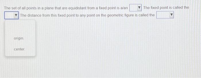 Solved The set of all points in a plane that are equidistant | Chegg.com