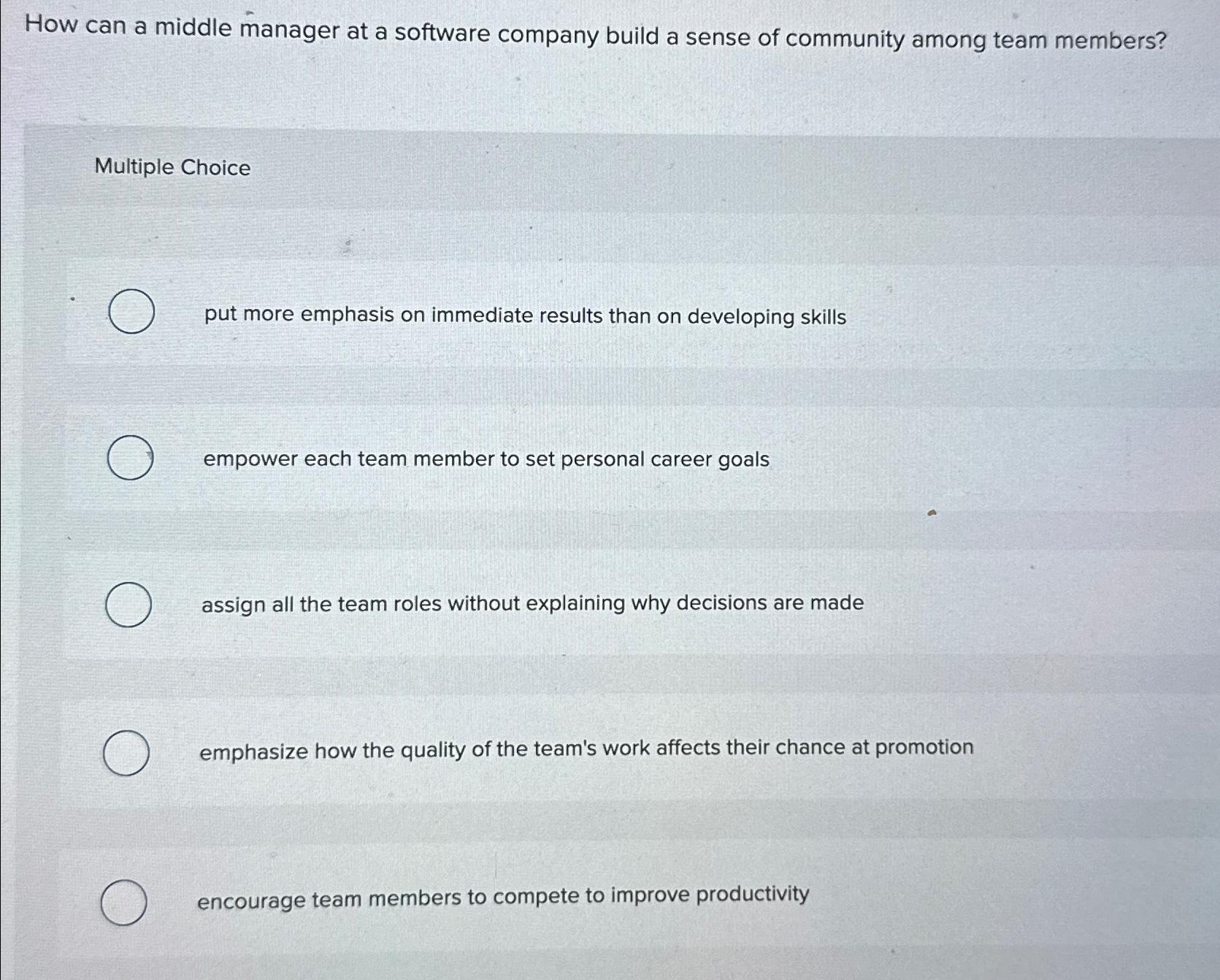 Solved How can a middle manager at a software company build | Chegg.com