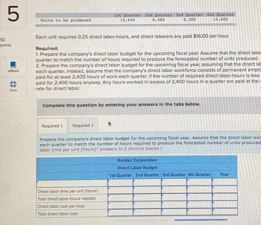 Solved 5 Units to be produced 1st Quarter 2nd Quarter 3rd | Chegg.com
