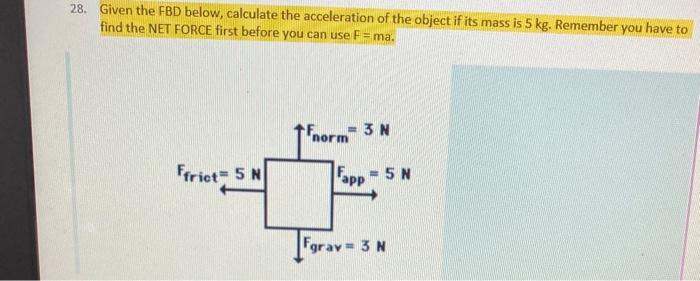 Solved 28. Given the FBD below, calculate the acceleration | Chegg.com