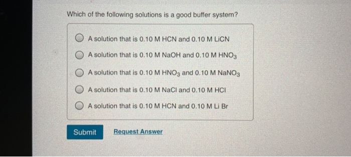 Solved Which of the following solutions is a good buffer | Chegg.com