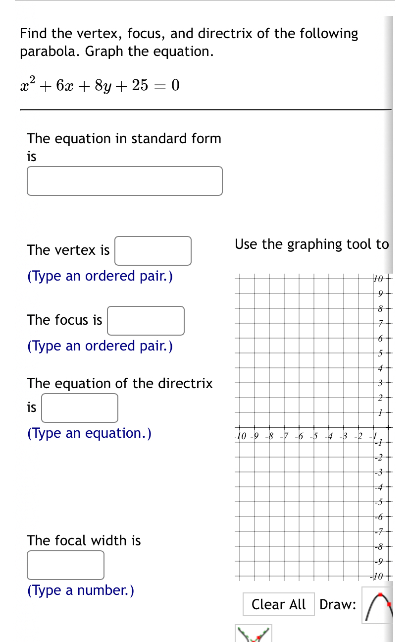 Solved Find the vertex, focus, and directrix of the | Chegg.com