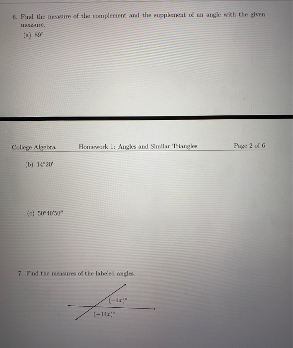 Solved 6. Find the measure of the complement and the | Chegg.com