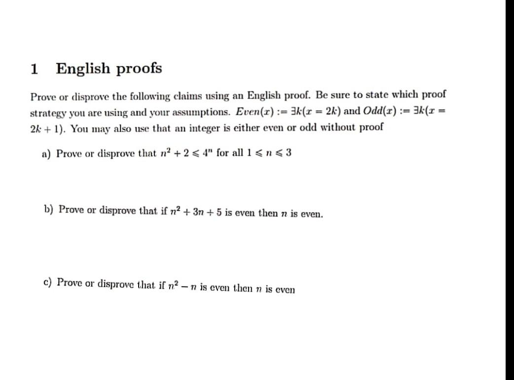 Solved 1 English proofs Prove or disprove the following | Chegg.com