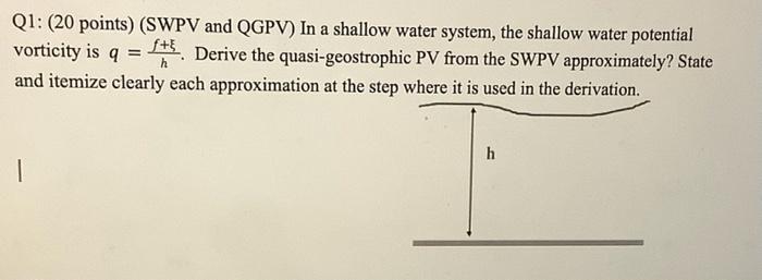 Solved Q1: (20 points) (SWPV and QGPV) In a shallow water | Chegg.com
