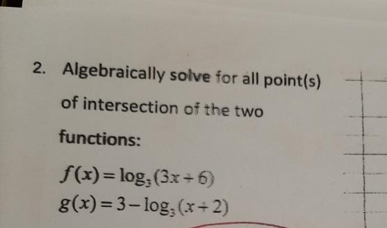 Solved Algebraically solve for all point(s) ﻿of intersection | Chegg.com