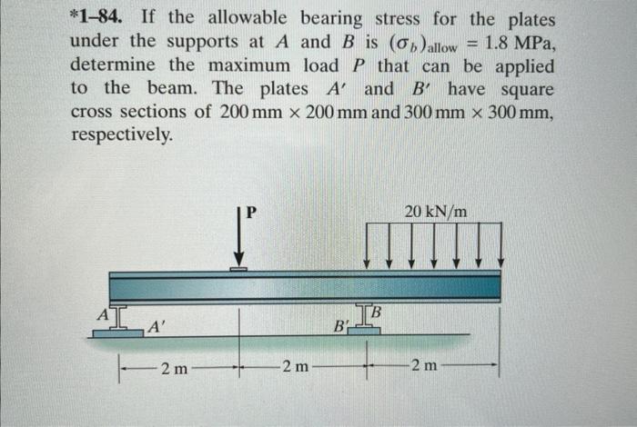 Solved *1-84. If the allowable bearing stress for the plates | Chegg.com