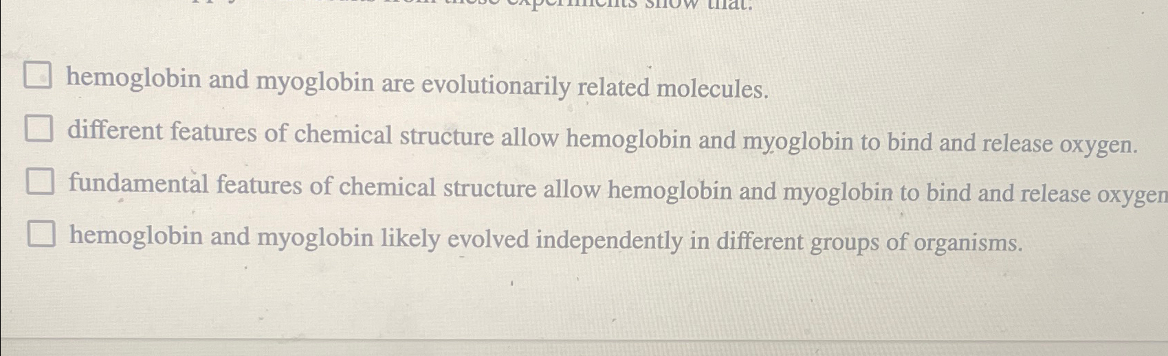 Solved hemoglobin and myoglobin are evolutionarily related | Chegg.com