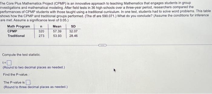 Solved The Core Plus Mathematics Project (CPMP) is an | Chegg.com