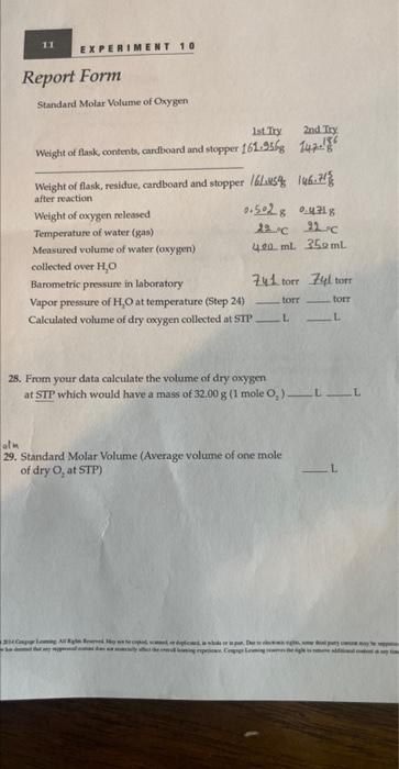Solved Standard Molar Volume of Oxygen 25. From your data | Chegg.com