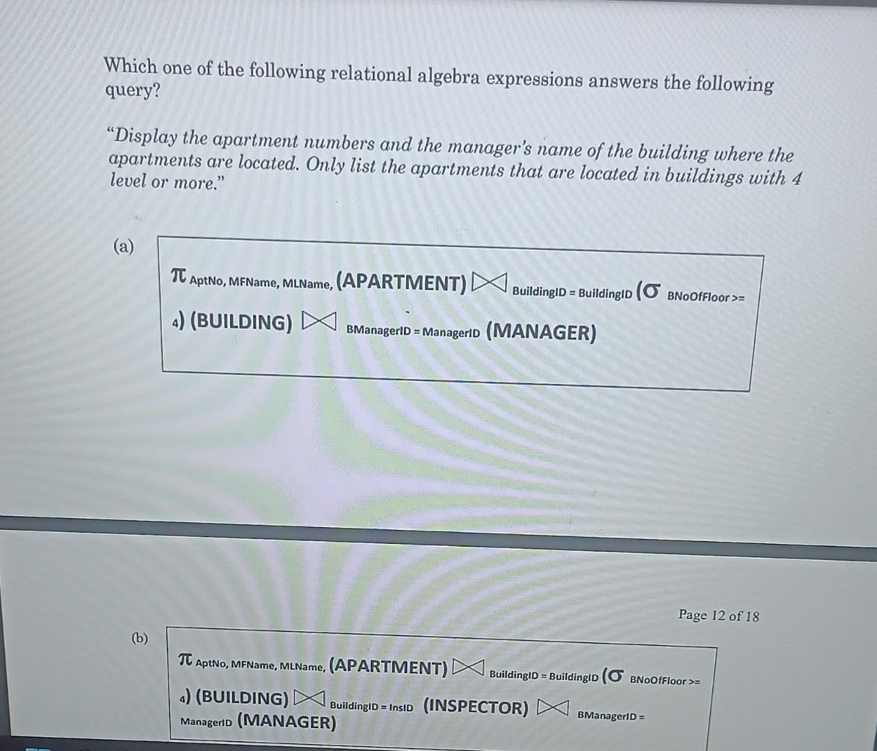 Solved Question 5 (Relational Algebra - Single Answer | Chegg.com