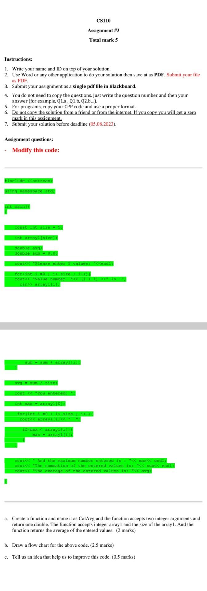 Solved CS110 Assignment \#3 Total mark 5 Instructions: 1. | Chegg.com