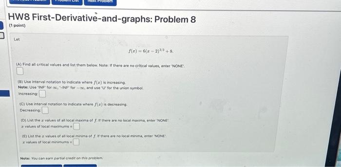 Solved HW8 First-Derivative-and-graphs: Problem 6 (1 point) | Chegg.com
