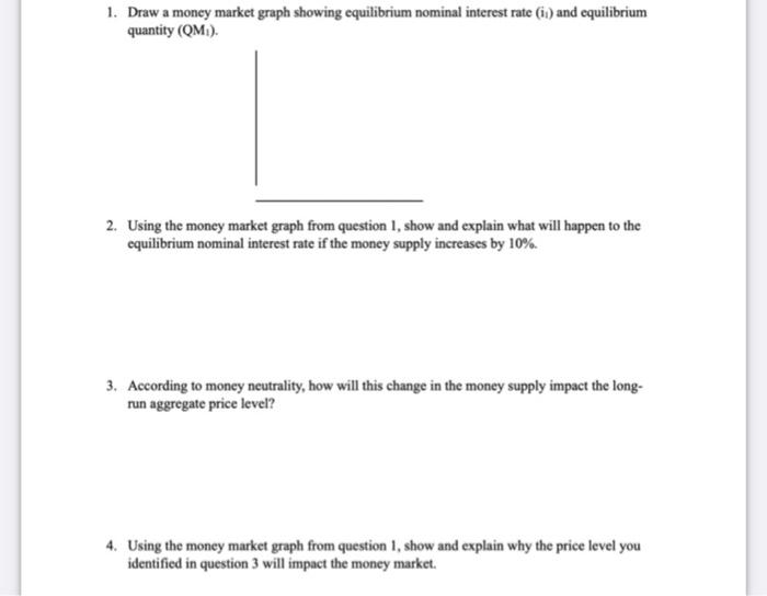 Solved 1. Draw a money market graph showing equilibrium | Chegg.com