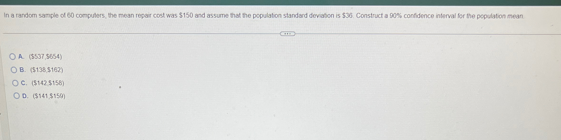 Solved In a random sample of 60 ﻿computers, the mean repair | Chegg.com