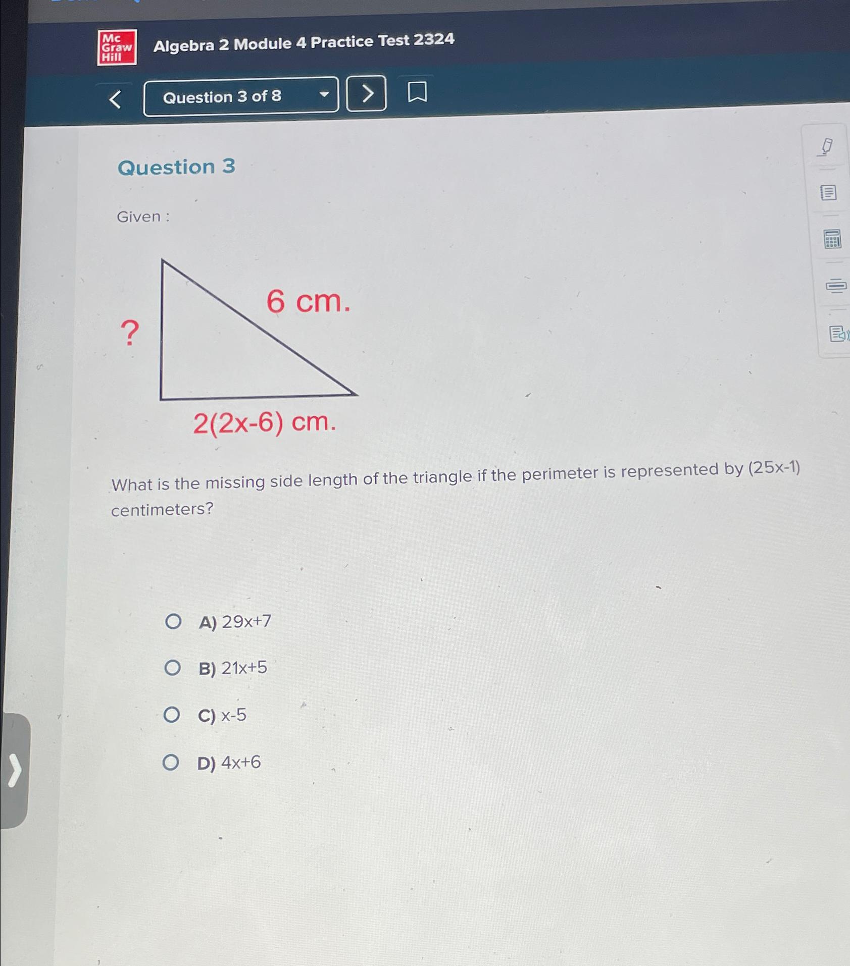 Solved McGrawAlgebra 2 ﻿Module 4 ﻿Practice Test 2324Question | Chegg.com