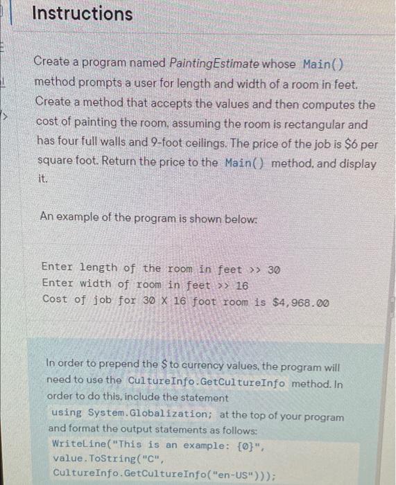 Solved Instructions Create a program named PaintingEstimate | Chegg.com