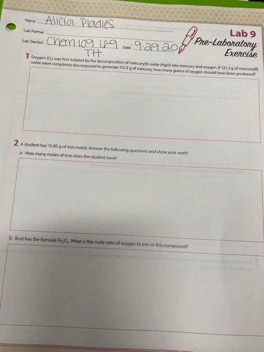 Solved Name Lab Partner Alicia Pladies Lab 9 Pre-Laboratory | Chegg.com