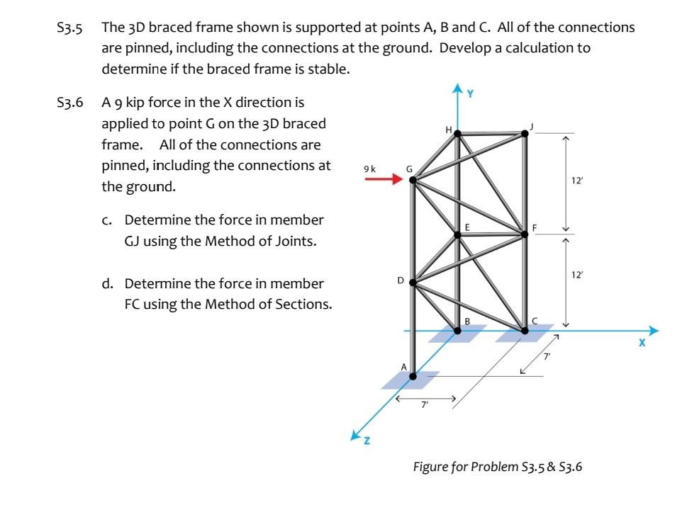 3.5 The 3D braced frame shown is supported at points | Chegg.com