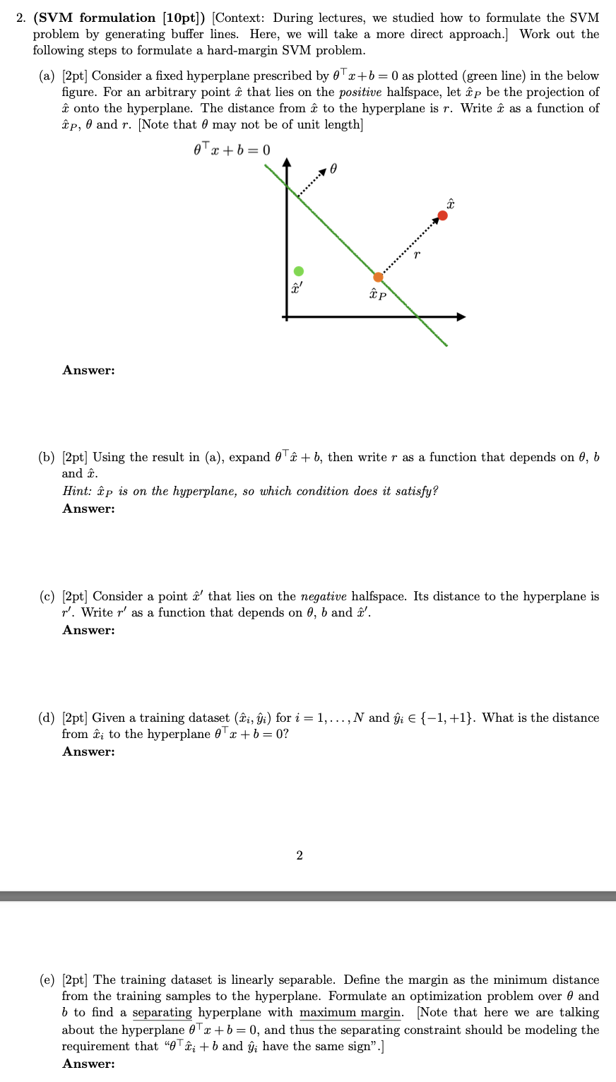 Solved (SVM formulation [10pt]) [Context: During lectures, | Chegg.com