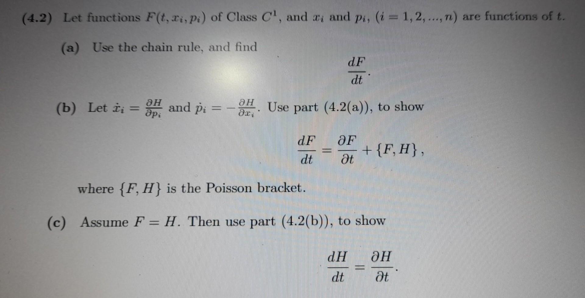 (4.2) Let functions F(t,xi,pi) of Class C1, and xi | Chegg.com