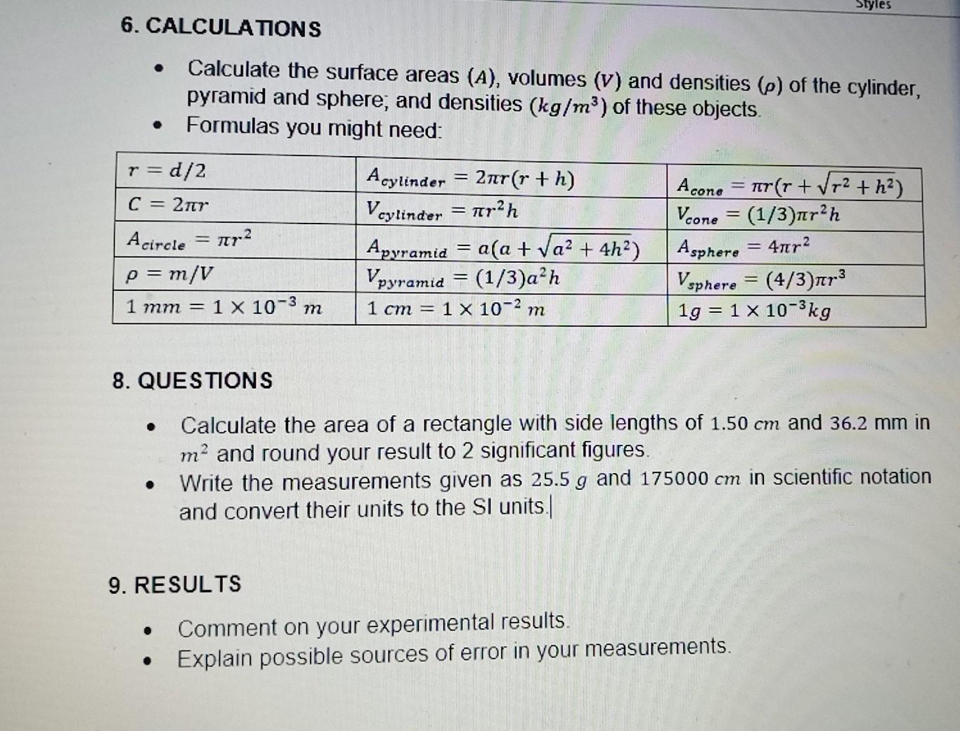 Solved BASIC MEASUREMENTS 1. OBJECTIVES * Understanding how | Chegg.com