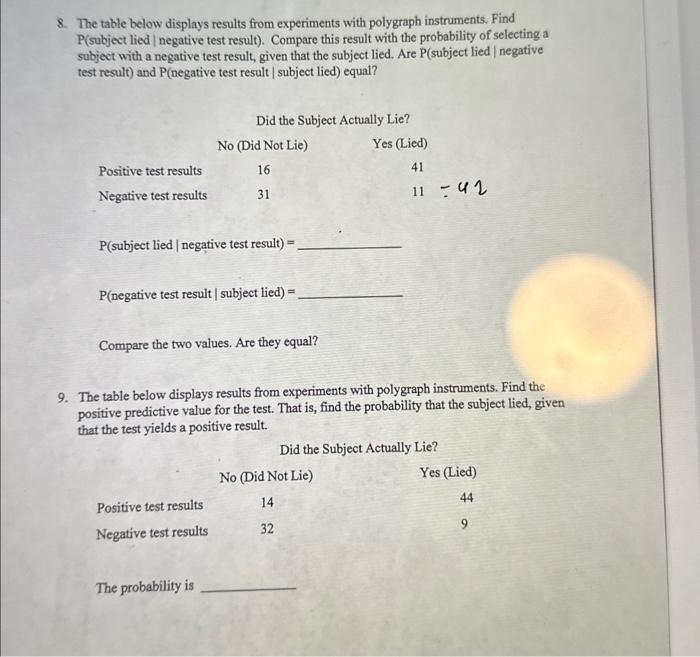 Solved 8. The table below displays results from experiments | Chegg.com