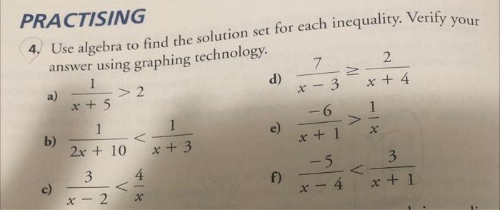 Solved 2 PRACTISING 4. Use algebra to find the solution set | Chegg.com