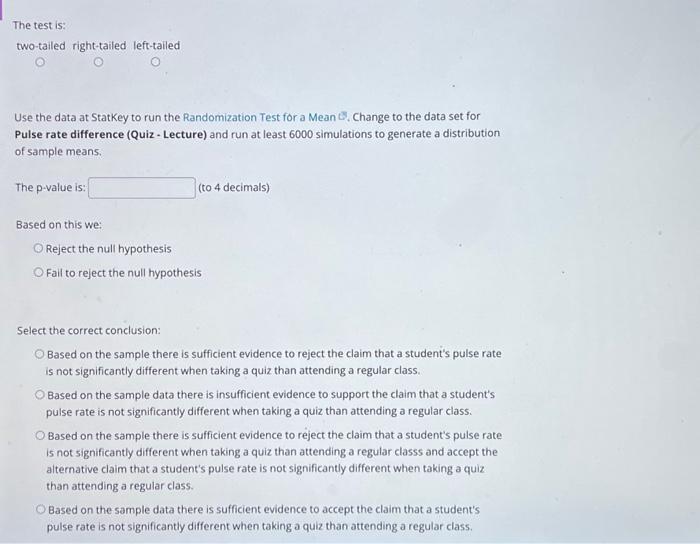 Solved Is your pulse rate different when you take a quiz | Chegg.com