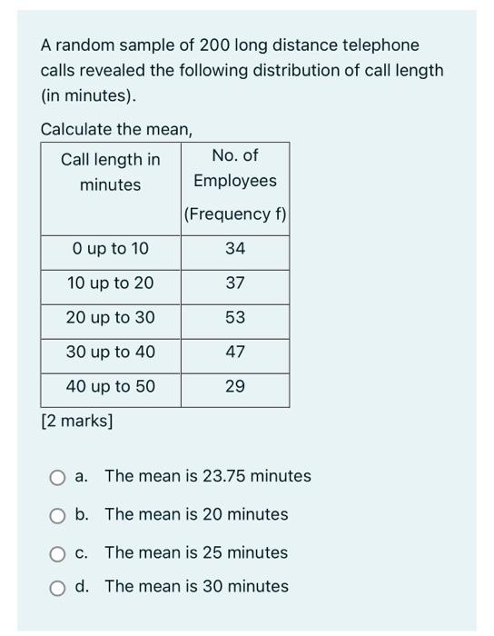 Solved A random sample of 200 long distance telephone calls | Chegg.com