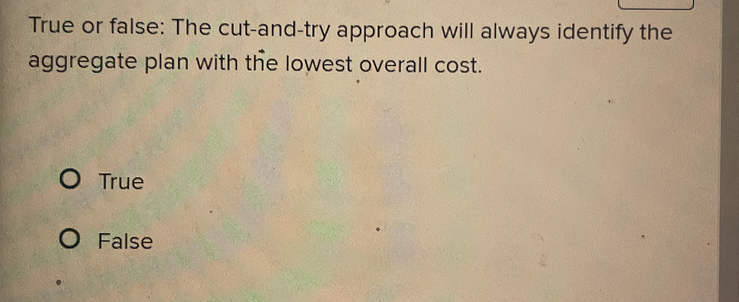 Solved True or false: The cut-and-try approach will always | Chegg.com