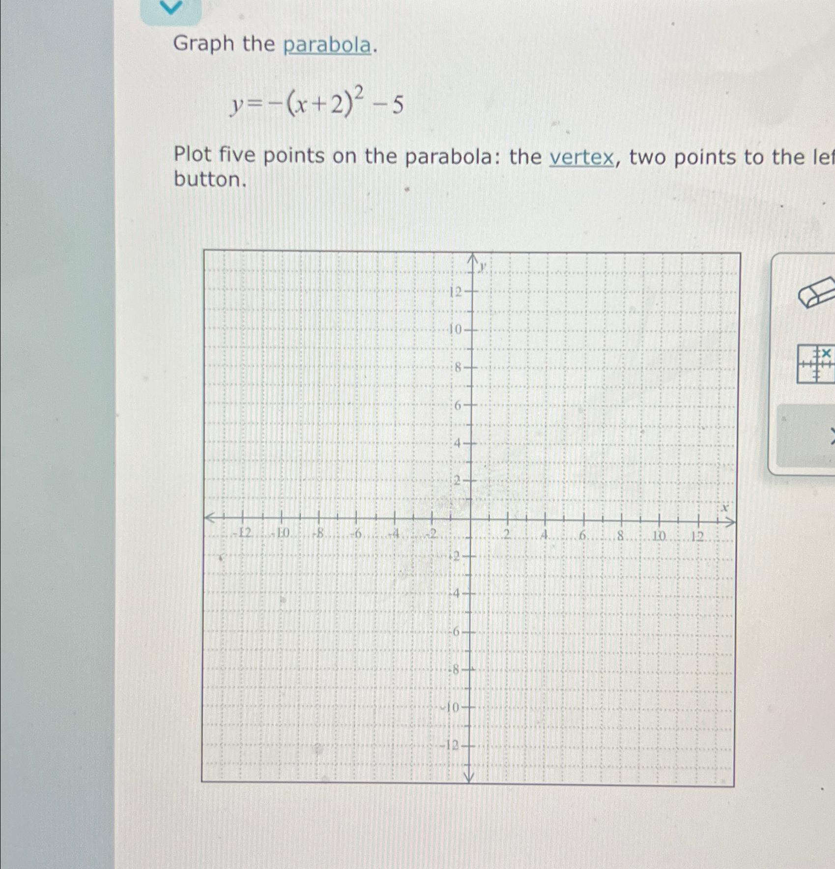 Solved Graph the parabola.y=-(x+2)2-5Plot five points on the | Chegg.com