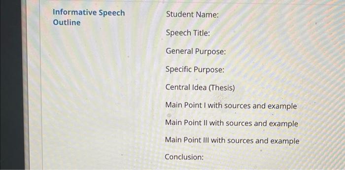 Student Name: Speech Title: General Purpose: Specific | Chegg.com