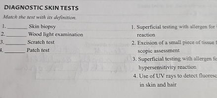 Solved DIAGNOSTIC SKIN TESTSMatch the test with its | Chegg.com