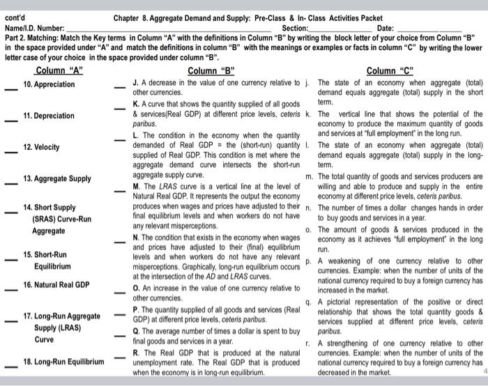 "art 2. Matching: Match the Key terms in Column "A" | Chegg.com