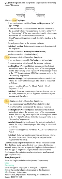 Solved QI. (Polymorphism and exceptions) Implement the | Chegg.com