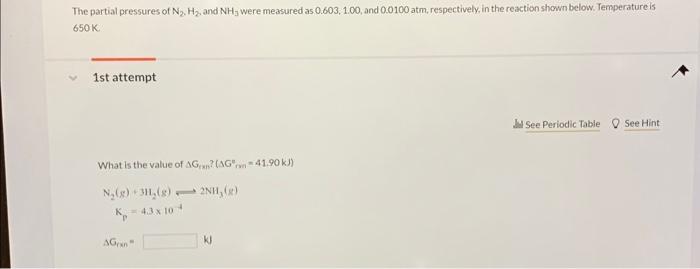 Solved The partial pressures of N2.H2, and NH3 were measured | Chegg.com