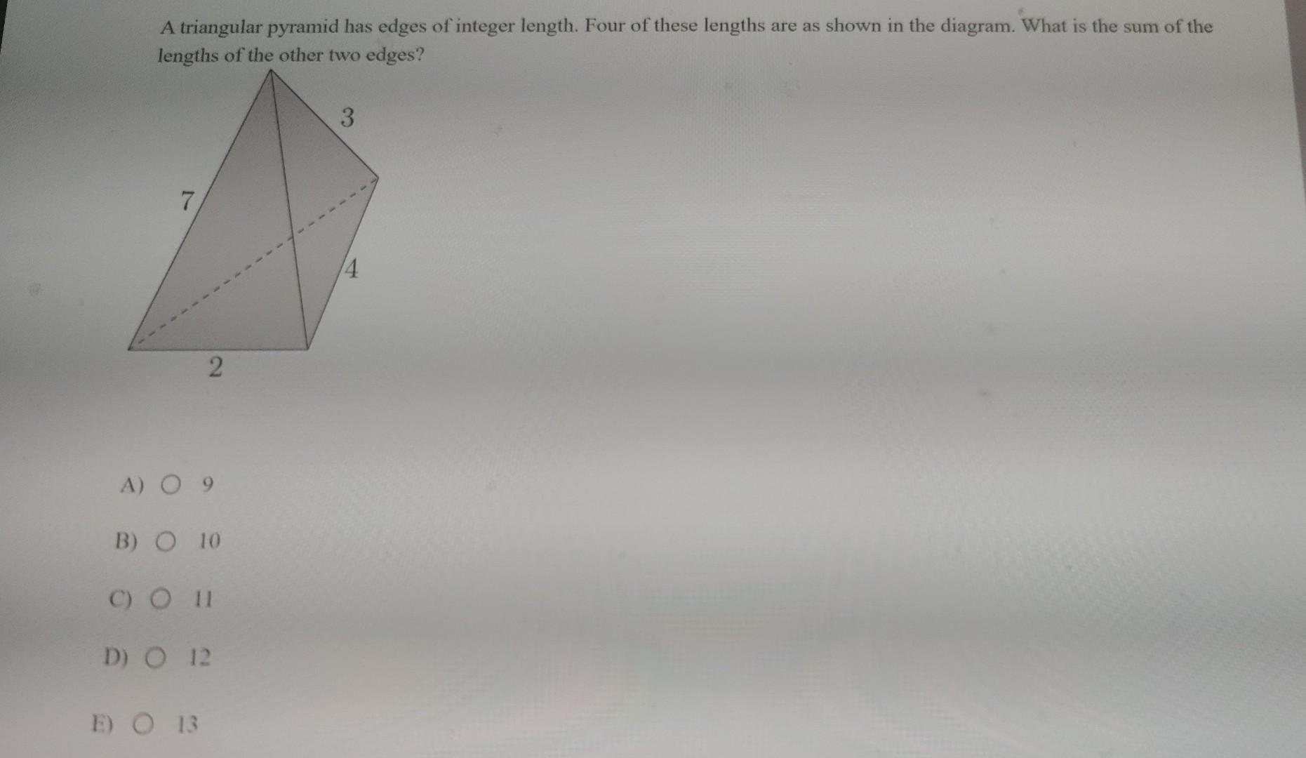 Solved A triangular pyramid has edges of integer length. | Chegg.com