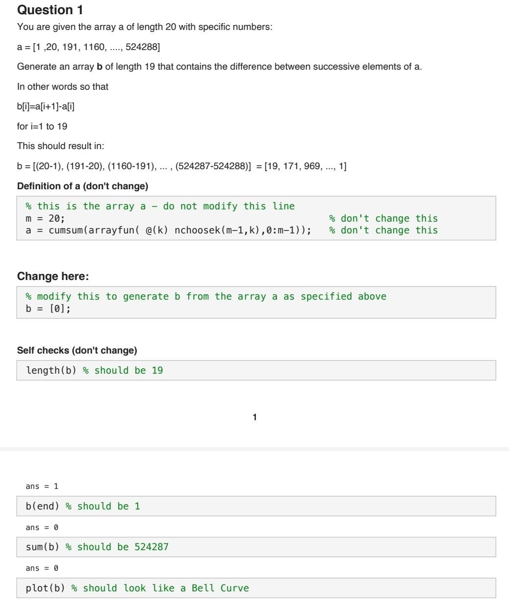 Solved a=[1,20,191,1160,….524288] Generate an array b of | Chegg.com