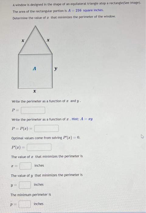 Solved A window is designed in the shape of an equilateral | Chegg.com