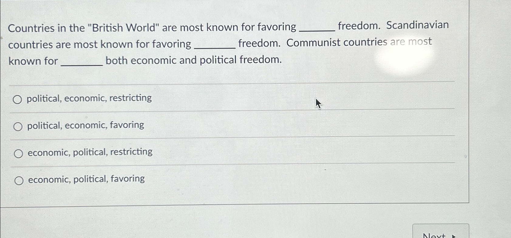 Solved Countries in the "British World" are most known for | Chegg.com