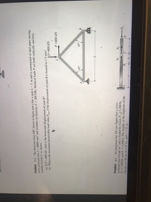 Solved Problem 3-2 The three bar truss ABC shown in figure | Chegg.com