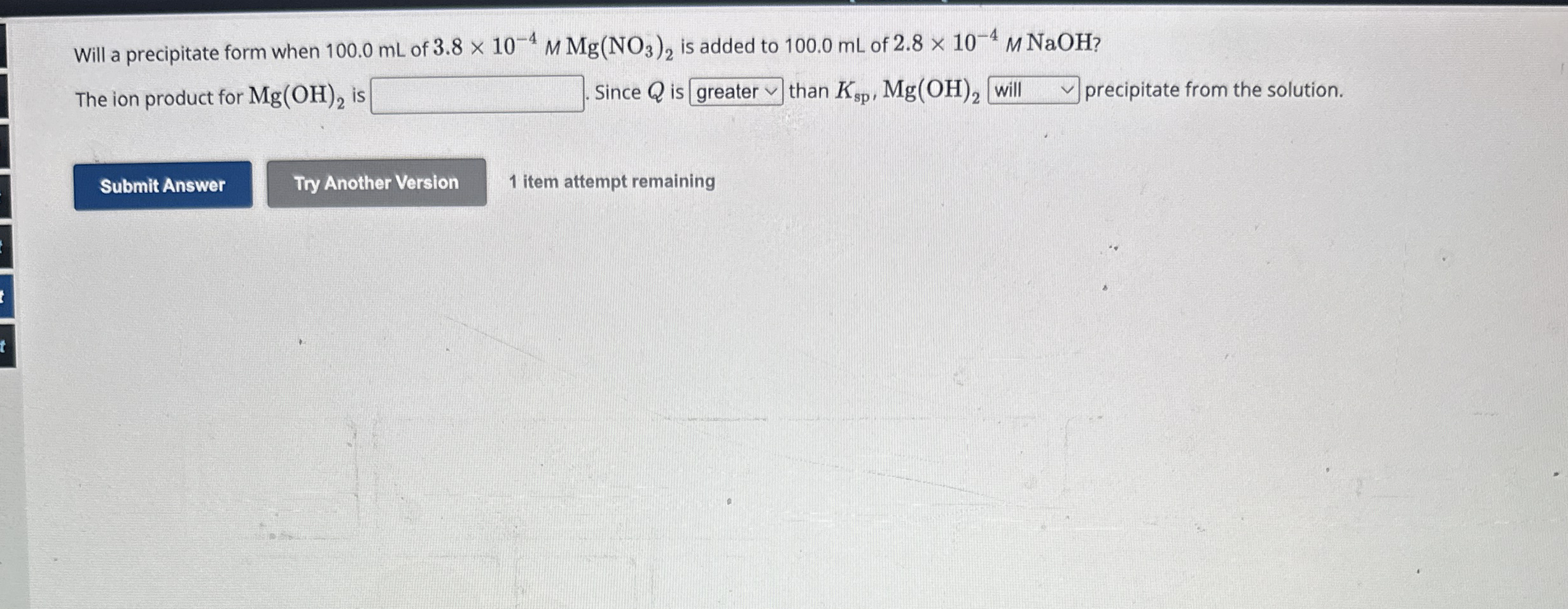 Solved Will a precipitate form when 100.0 ﻿mL of | Chegg.com