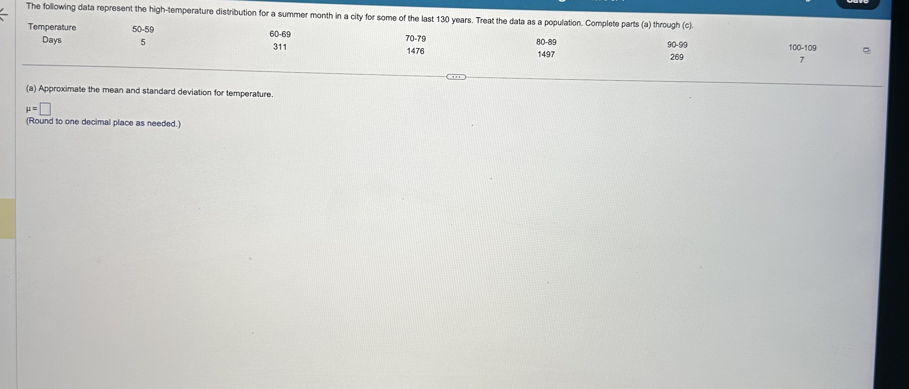 Solved The following data represent the high-temperature | Chegg.com