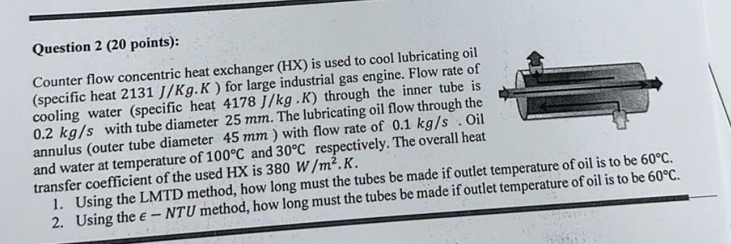 Solved Question 2 (20 points): Counter flow concentric heat | Chegg.com