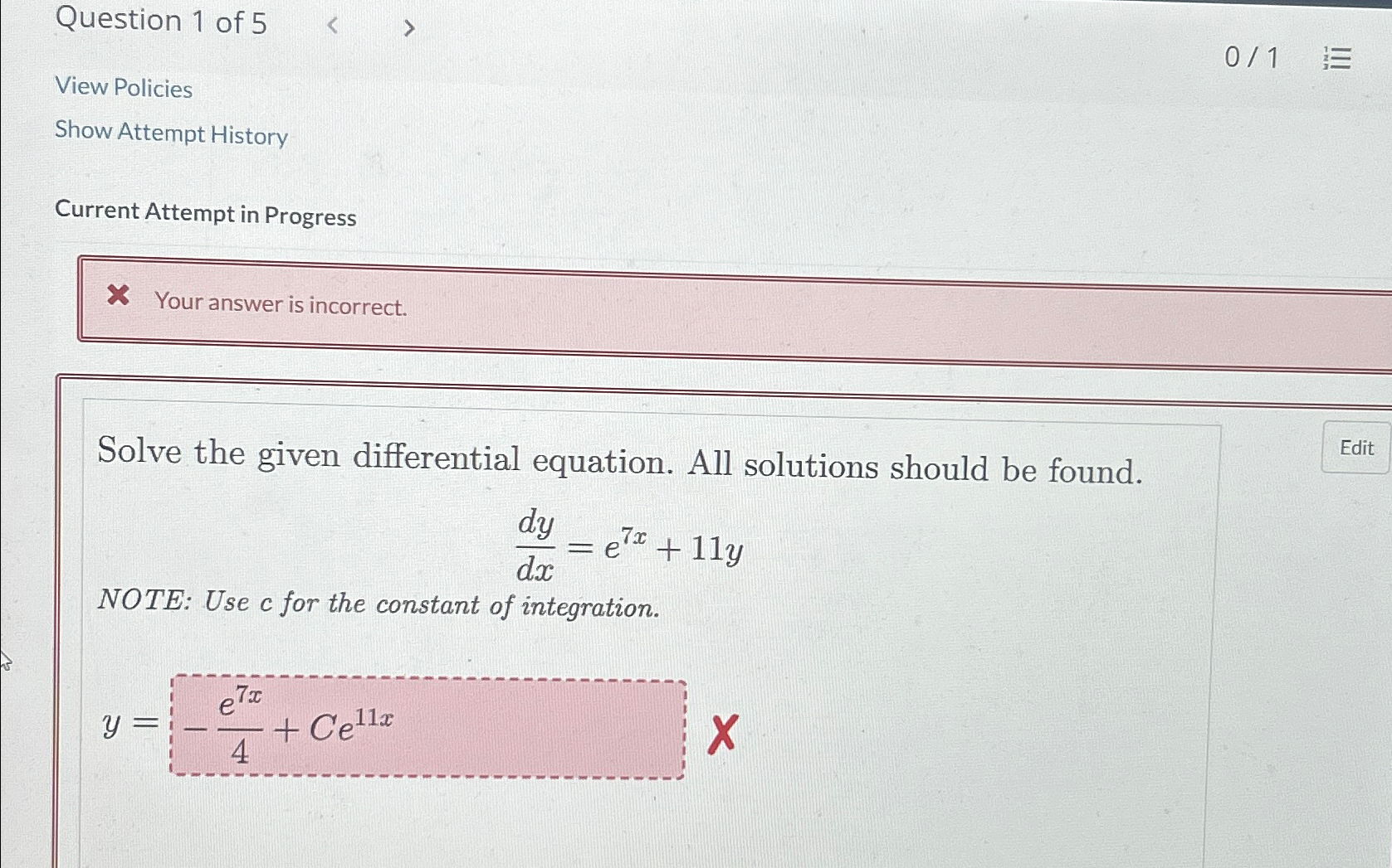 Solved Question 1 ﻿of 5View Policies01,13-=Show Attempt | Chegg.com