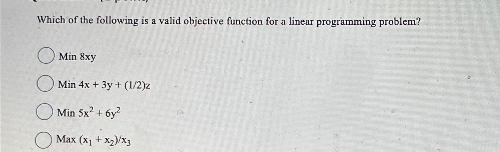 Solved Which of the following is a valid objective function | Chegg.com