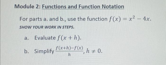 Solved Module 2 Functions And Function Notation For Parts