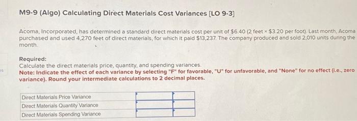 Solved M9-9 (Algo) Calculating Direct Materials Cost | Chegg.com