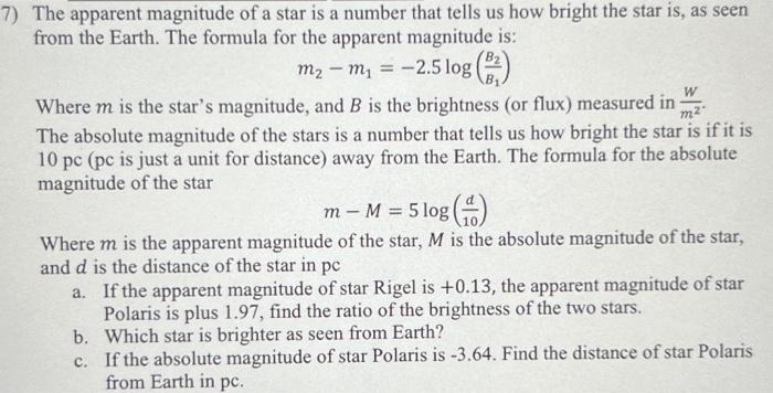Solved The apparent magnitude of a star is a number that | Chegg.com